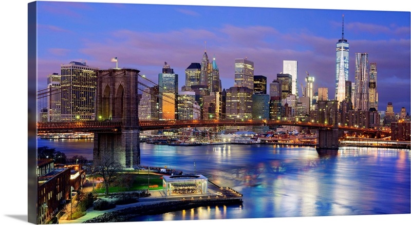 Brooklyn Bridge And Lower Manhattan Panoramic View At Sunset | Great ...