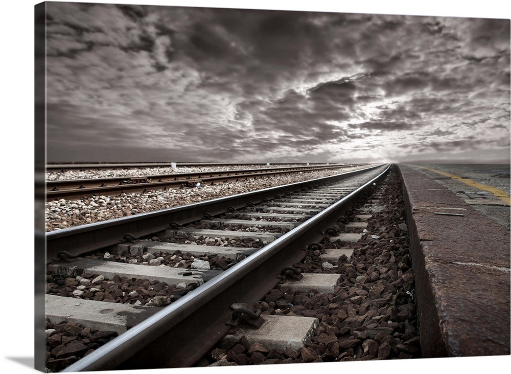 Empty Railroad Tracks With Stormclouds Wall Art, Canvas Prints, Framed ...