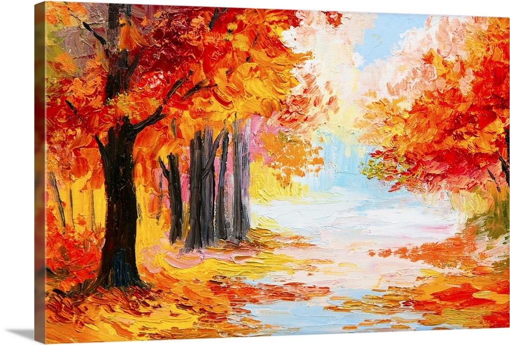 Oil painting of a landscape in autumn foliage Wall Art, Canvas Prints ...
