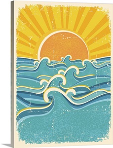 Sunset and Ocean Waves Design Wall Art, Canvas Prints, Framed Prints ...