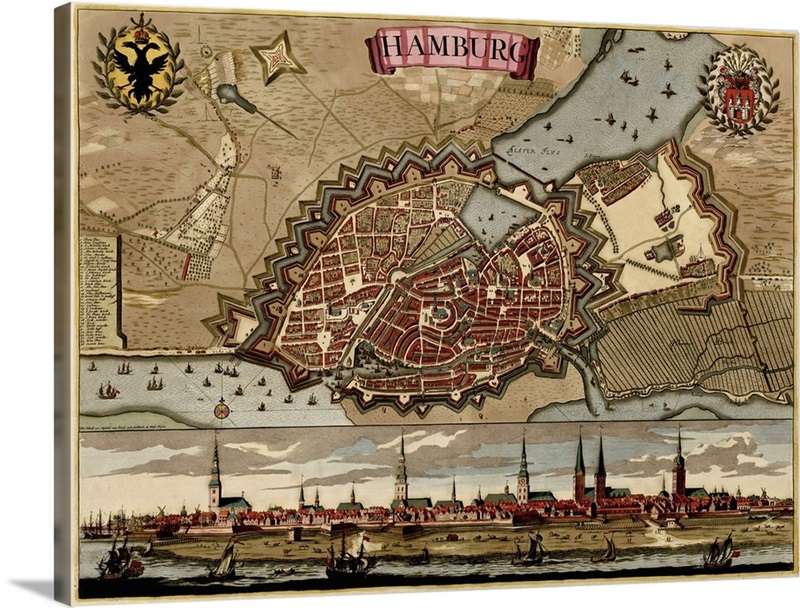 Antique Map of Hamburg, ca. 1702 | Great Big Canvas