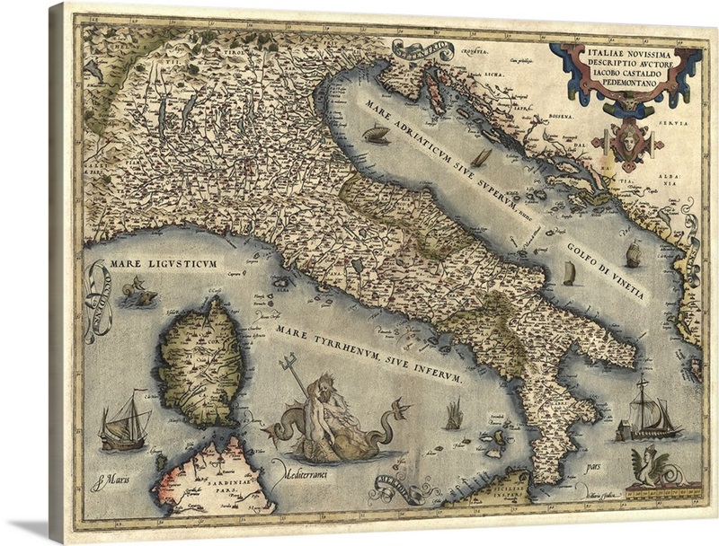 Antique Map of Italy, 1570 | Great Big Canvas