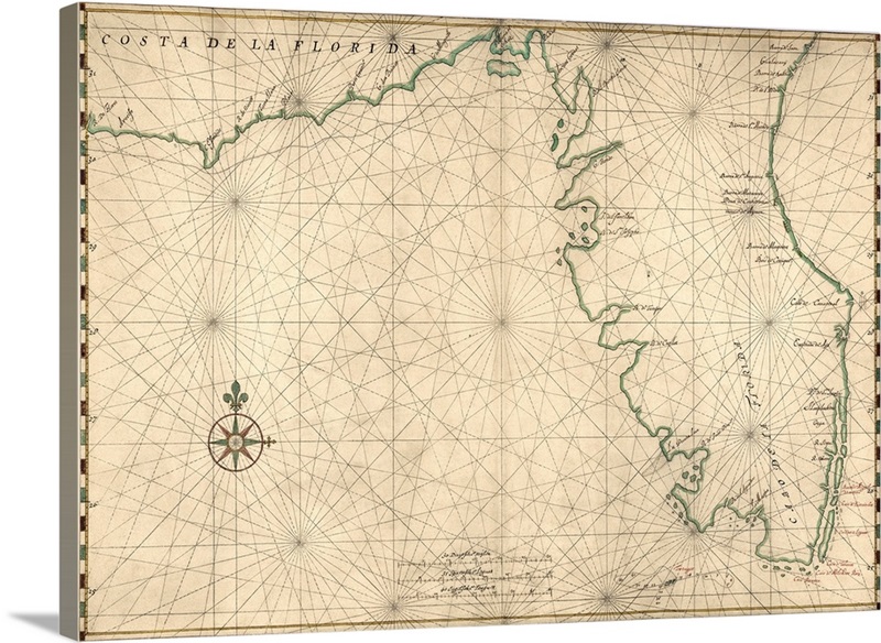 Antique Map of the Peninsula of Florida, ca. 1639 | Great Big Canvas