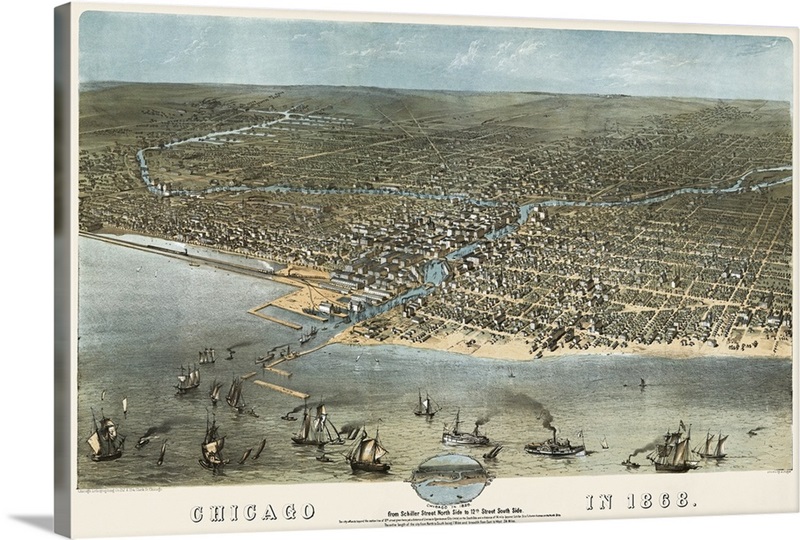 Vintage Birds Eye View Map of Chicago, Illinois | Great Big Canvas