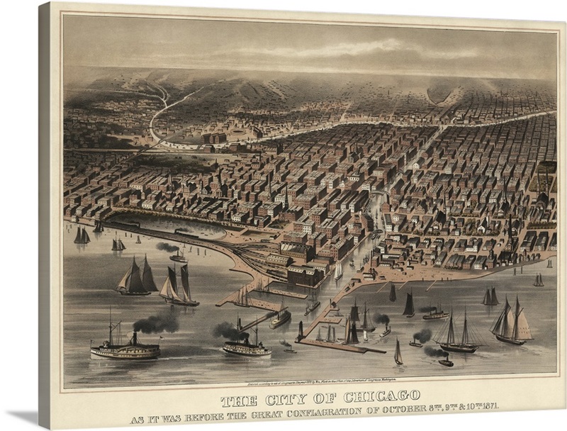 Vintage Birds Eye View Map of Chicago, Illinois | Great Big Canvas