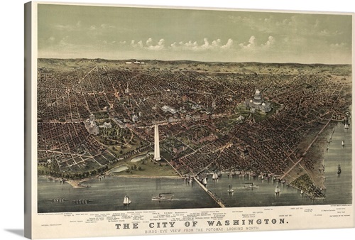 Vintage Birds Eye View Map of the City of Washington | Great Big Canvas