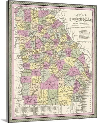 Vintage Map of Georgia with its Roads and Distances | Great Big Canvas