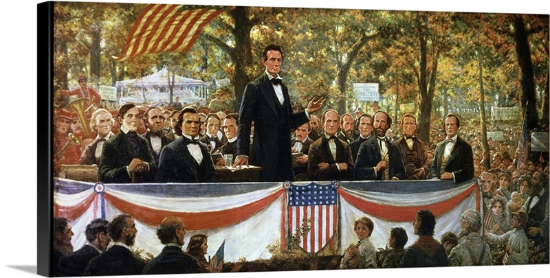 Abraham Lincoln and Stephen A. Douglas debating at Charleston, Illinois ...