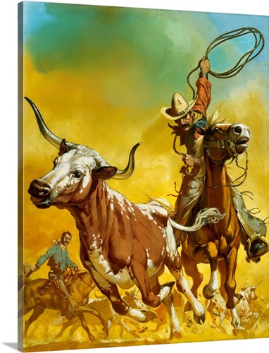 Cowboy lassoing cattle | Great Big Canvas