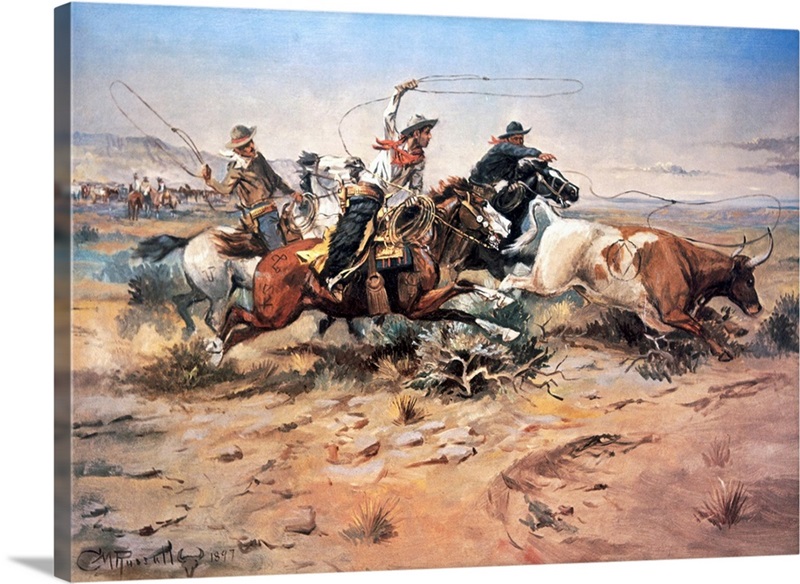 Cowboys roping a steer, 1897 | Great Big Canvas