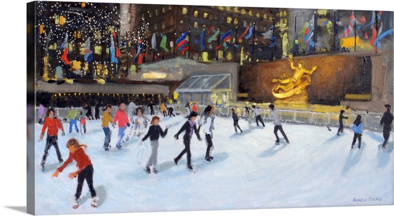 Evening,Rockerfeller Ice Rink,New York, (oil on canvas) | Great Big Canvas