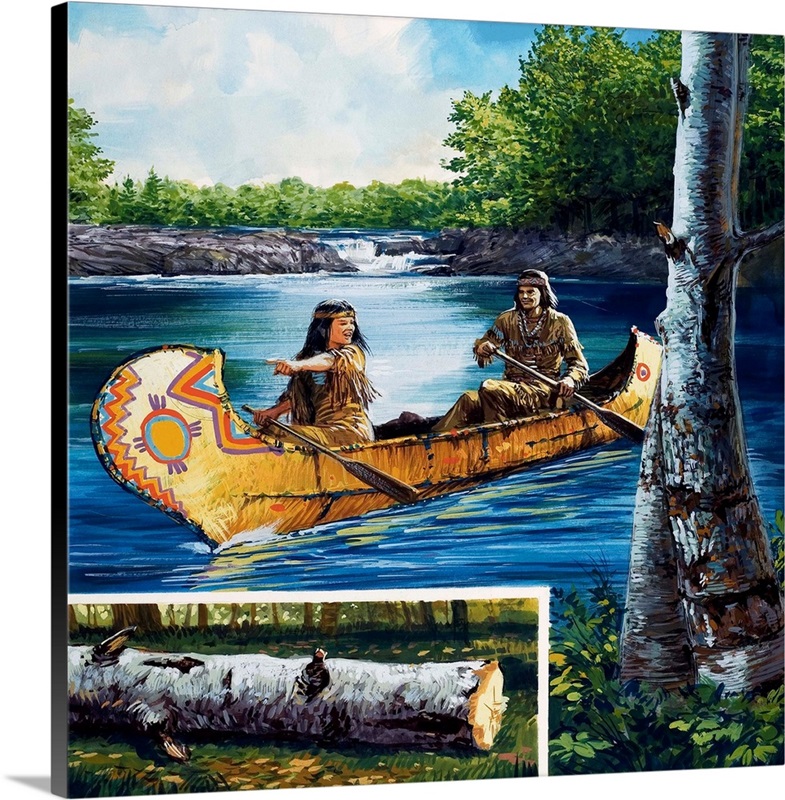 Native Americans in Canoe | Great Big Canvas