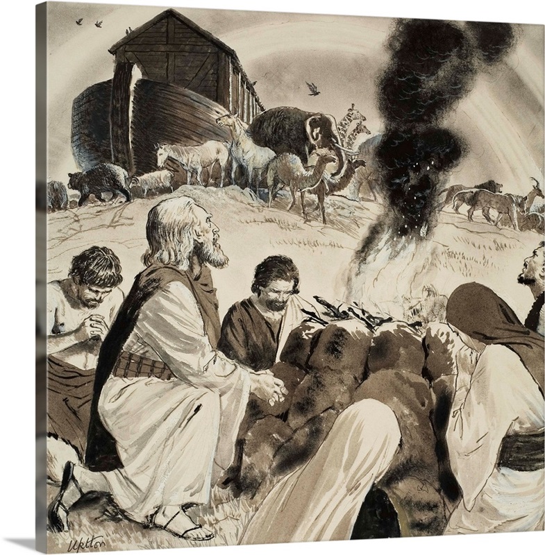 Noah's family praying near the Ark | Great Big Canvas