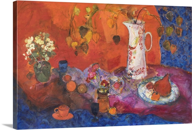 Red Still Life With White Jug And Fruit | Great Big Canvas