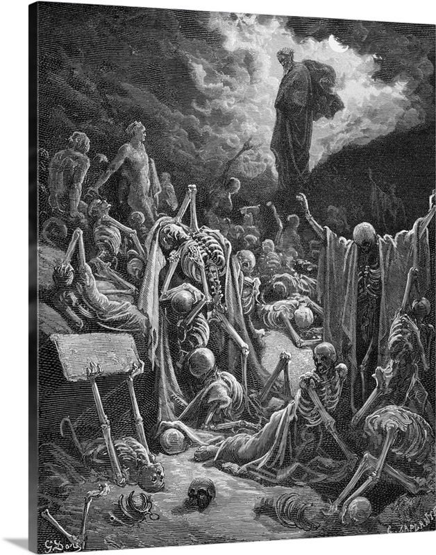 The Vision of the Valley of Dry Bones, Ezekiel 37:1-2, illustration ...