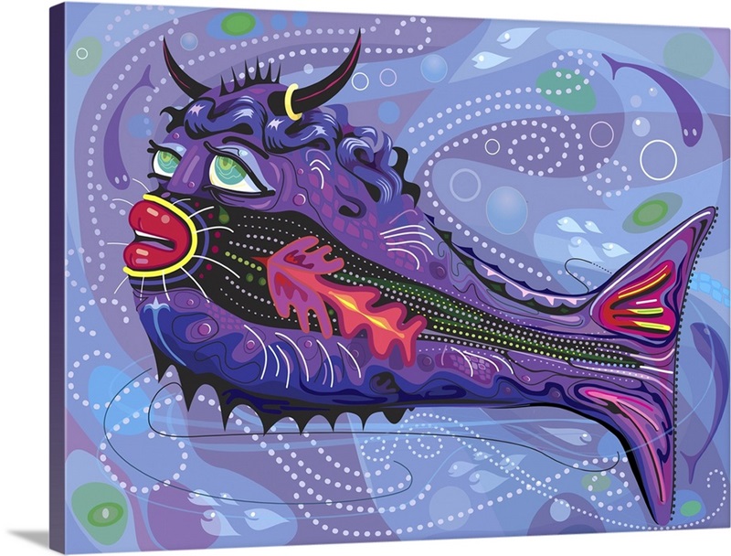 Imaginary Bull Fish in Swirling Sea | Great Big Canvas