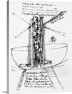 Drawing Of A Manually Driven Flying Machine By Leonardo Da Vinci Wall ...