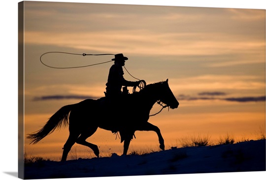 Silhouette Of Cowboy In Wyoming Wall Art, Canvas Prints, Framed Prints ...