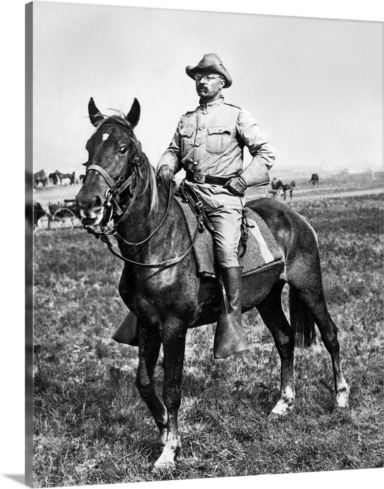 Young Teddy Roosevelt on horseback during the Spanish-American War Wall ...