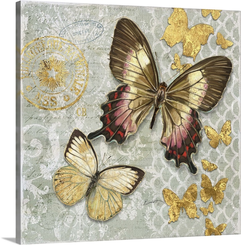Gilded Butterfly on Grey | Great Big Canvas
