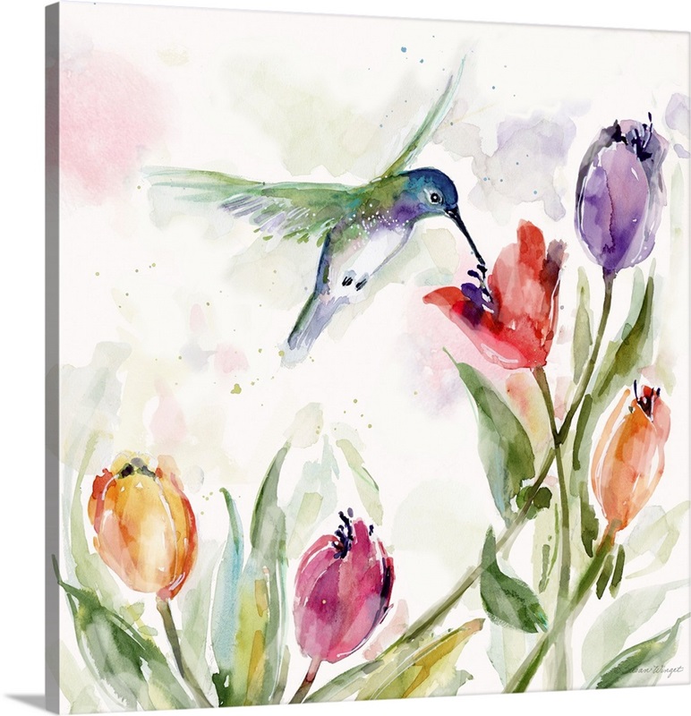Hummingbird With Tulips | Great Big Canvas