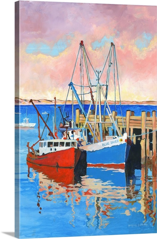 Red & Blue Boats Moored | Great Big Canvas