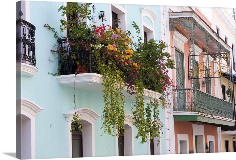 A balcony garden above the streets of Old San Juan, Puerto Rico Wall ...