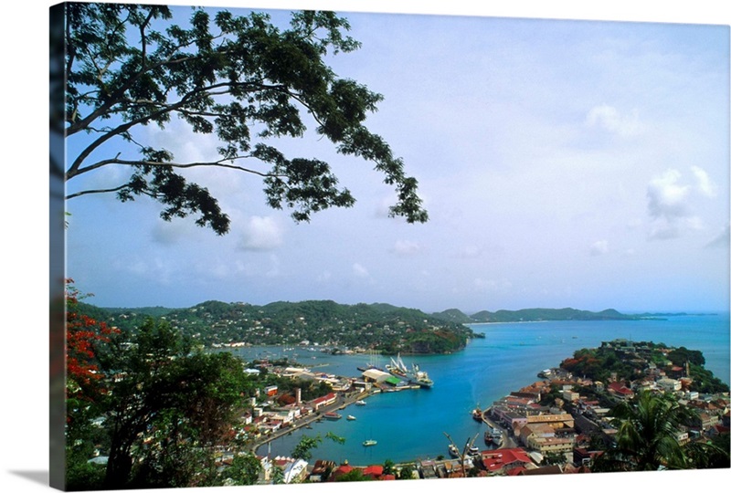 Aerial view of the town, St. George in Grenada Caribbean | Great Big Canvas