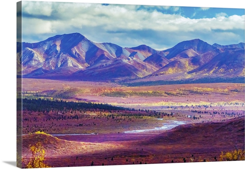 Alaska, Denali National Park, Autumn Landscape Of Valley And Mountains ...