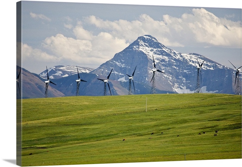 Alberta, Rocky Mountains, wind turbines and wind farm | Great Big Canvas