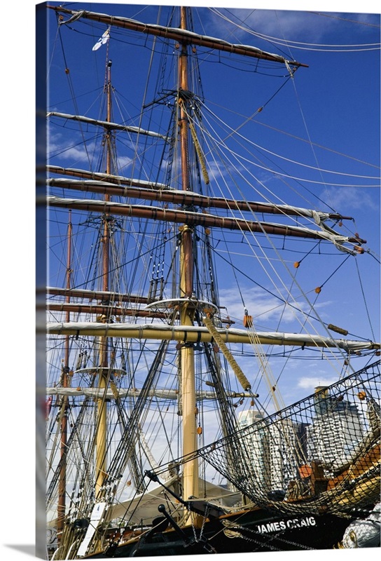 Australia, Sydney. City Skyline from Darling Harbour and tall ship ...