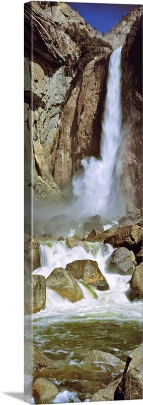 California, Yosemite Falls pounds the rocks at its base in Yosemite ...