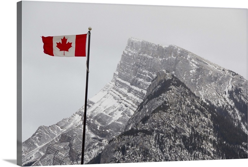 Canada, Alberta, Banff. Mountain view with flag | Great Big Canvas