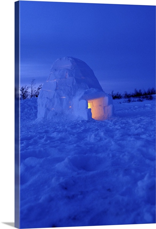 Canada, Manitoba, Churchill. Arctic igloo with candle light inside ...