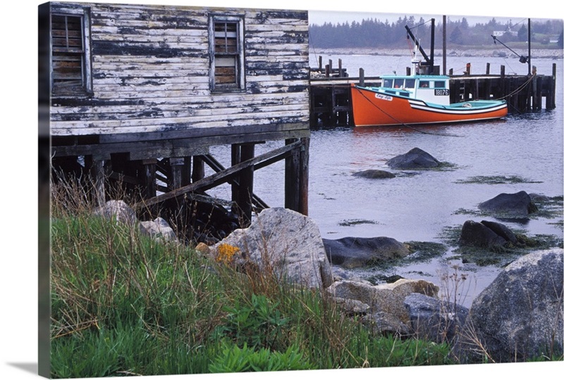 Canada, Nova Scotia, Hunts Point. Lobster boats at dock in harbor ...