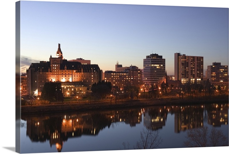 Canada, Saskatoon, City Skyline, Lit Up at Night | Great Big Canvas