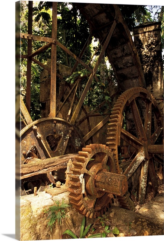 Caribbean, St. Lucia, Couiseul. Balembouche Estate, sugar mill ruins ...