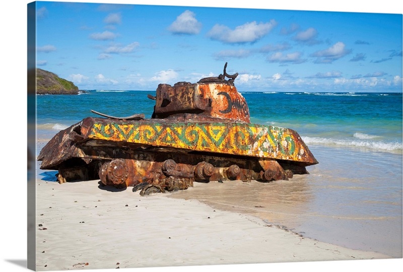 Culebra, Puerto Rico, old abandoned military tank is sitting on the ...