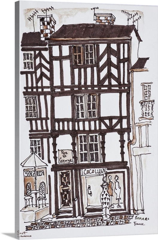 Half-timbered style building from the 1500's, Rennes, Brittany, France ...