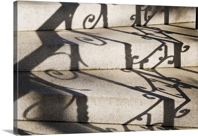 Shadows of wrought iron railing on steps of historic building | Great ...
