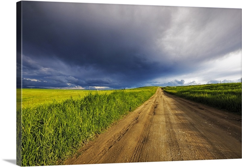 Storm Clouds Over West Spring Creek Road In The Flathead Valley, Montana, USA Wall Art, Canvas ...