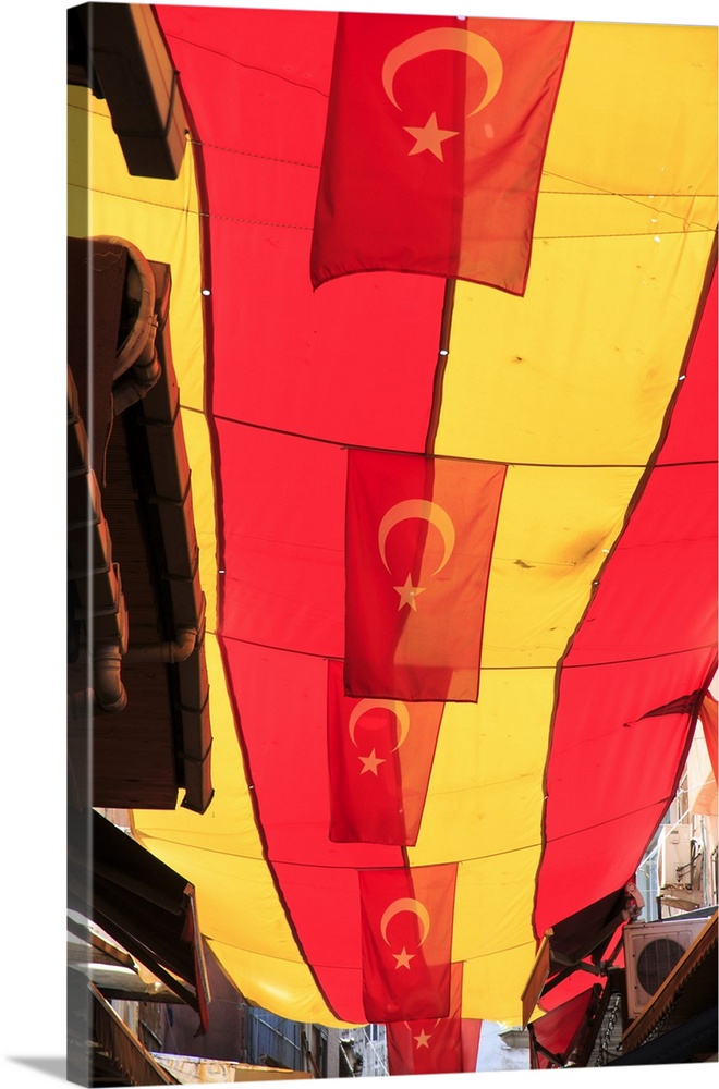 Street Market With Turkish Flags Used As Sun Barriers In Turkey Wall ...