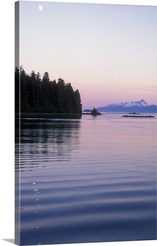 Sunset scenic near Frederick Sound, moonrise, Southeastern Alaska ...