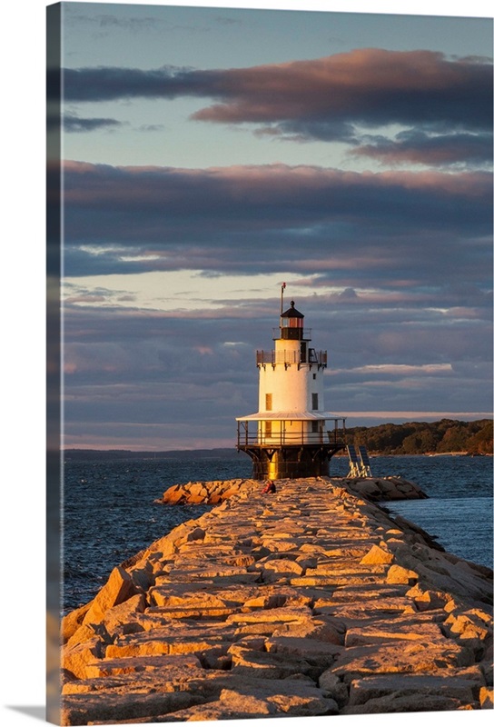 USA, Maine, Portland, Spring Point Ledge Lighthouse, sunset | Great Big ...