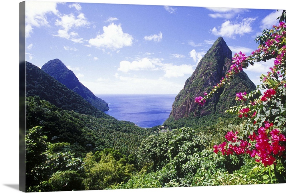View of the Pitons, Souffriere, St Lucia, Caribbean Wall Art, Canvas ...