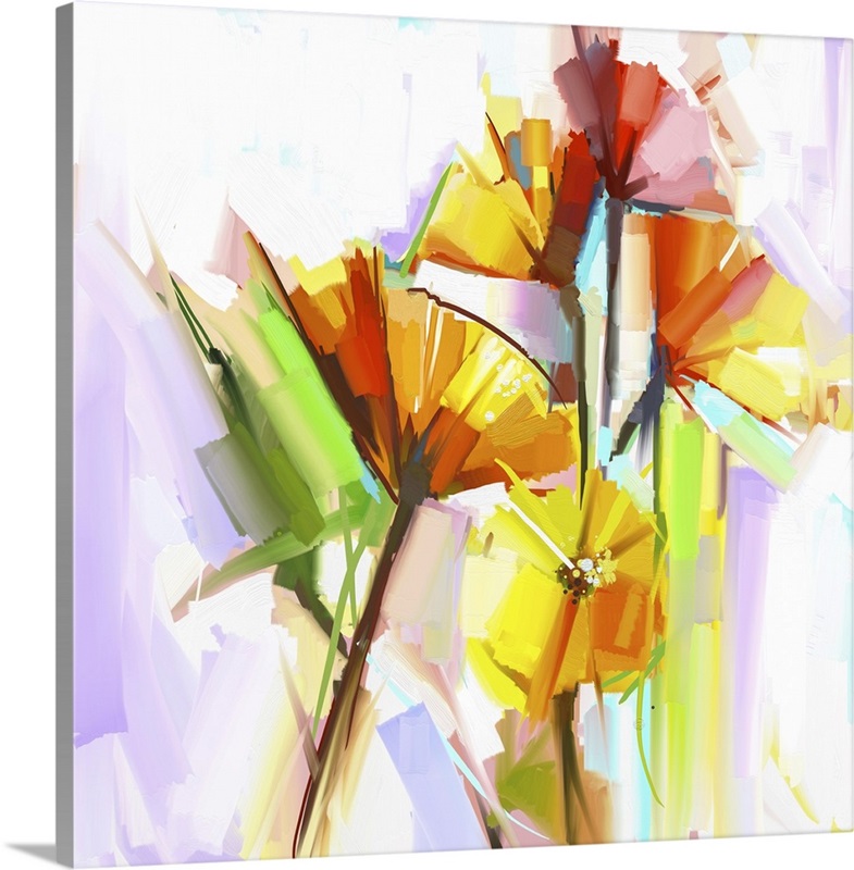 Abstract Spring Flowers, Still Life Of Yellow And Red Gerbera Flowers ...