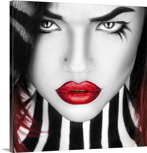 Black And White Portrait Of Beauty Woman With Red Lips Wall Art, Canvas ...