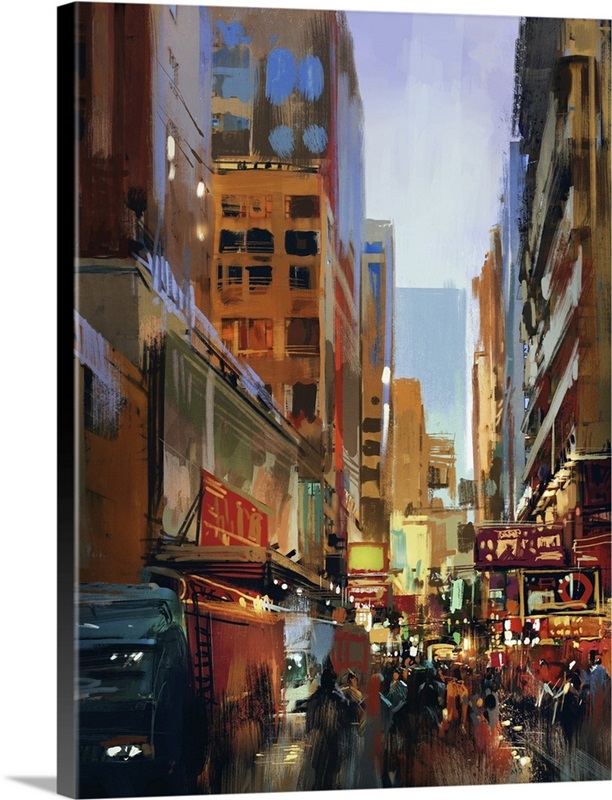 Colorful Painting Of City Street Wall Art, Canvas Prints, Framed Prints ...