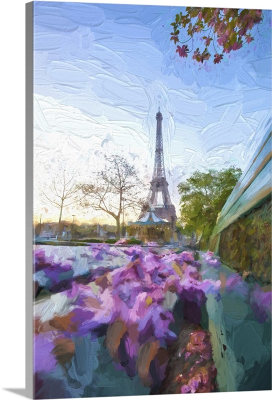 Eiffel Tower In Artwork Style During Spring Time In Paris, France ...