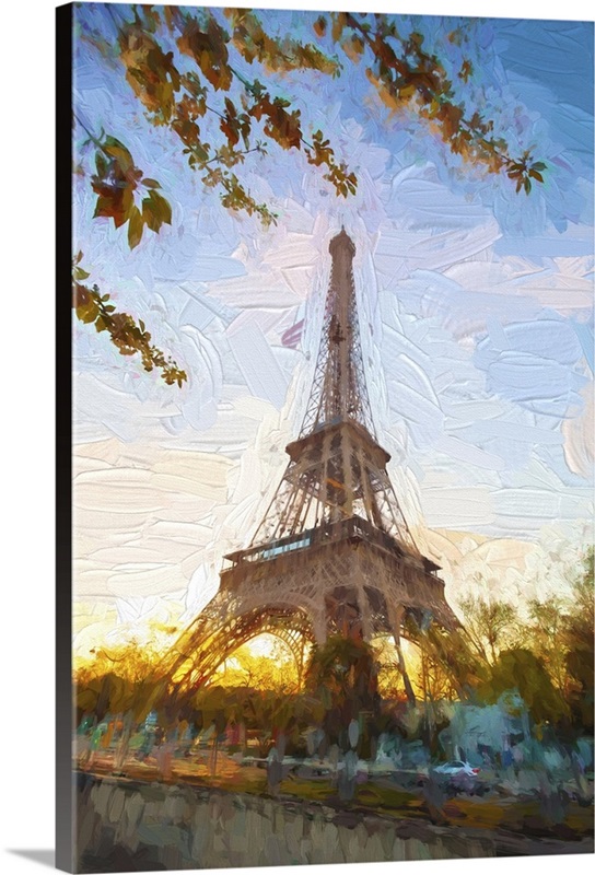 Eiffel Tower In Artwork Style During Spring Time In Paris, France Wall ...